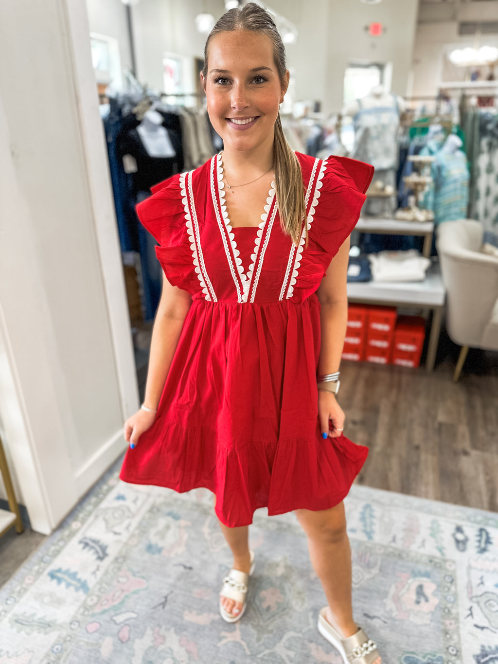 Red Ruby Ruffle Charm Mini Dress – Everyday EDEN Boutique & Gifts
